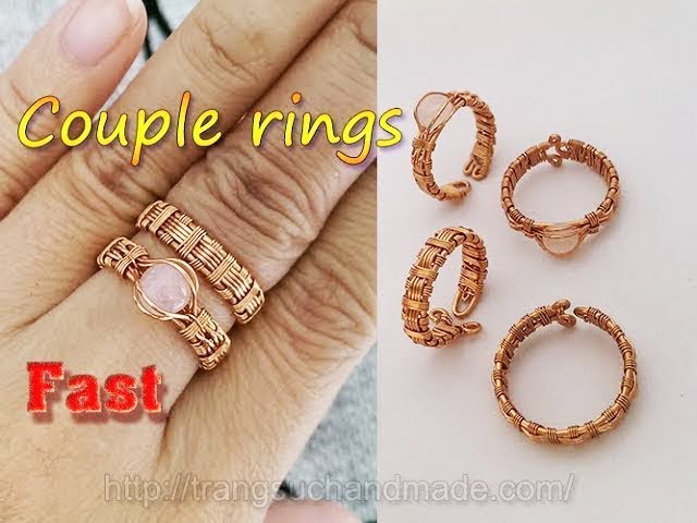Couple rings from copper wire and small cabochon - Fast version 327
