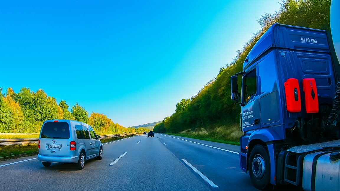 Driving along Autobahn A3 in Germany