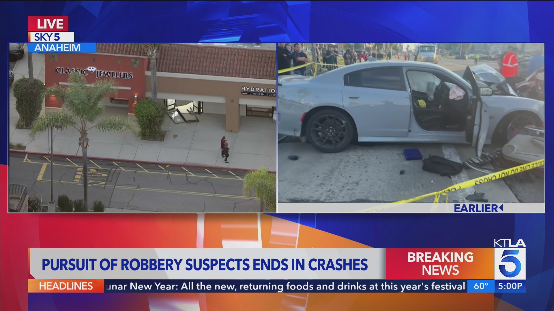 Jewelry store robbers crash during pursuit in Orange County