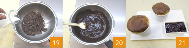 Banana soufflé with chocolate sauce