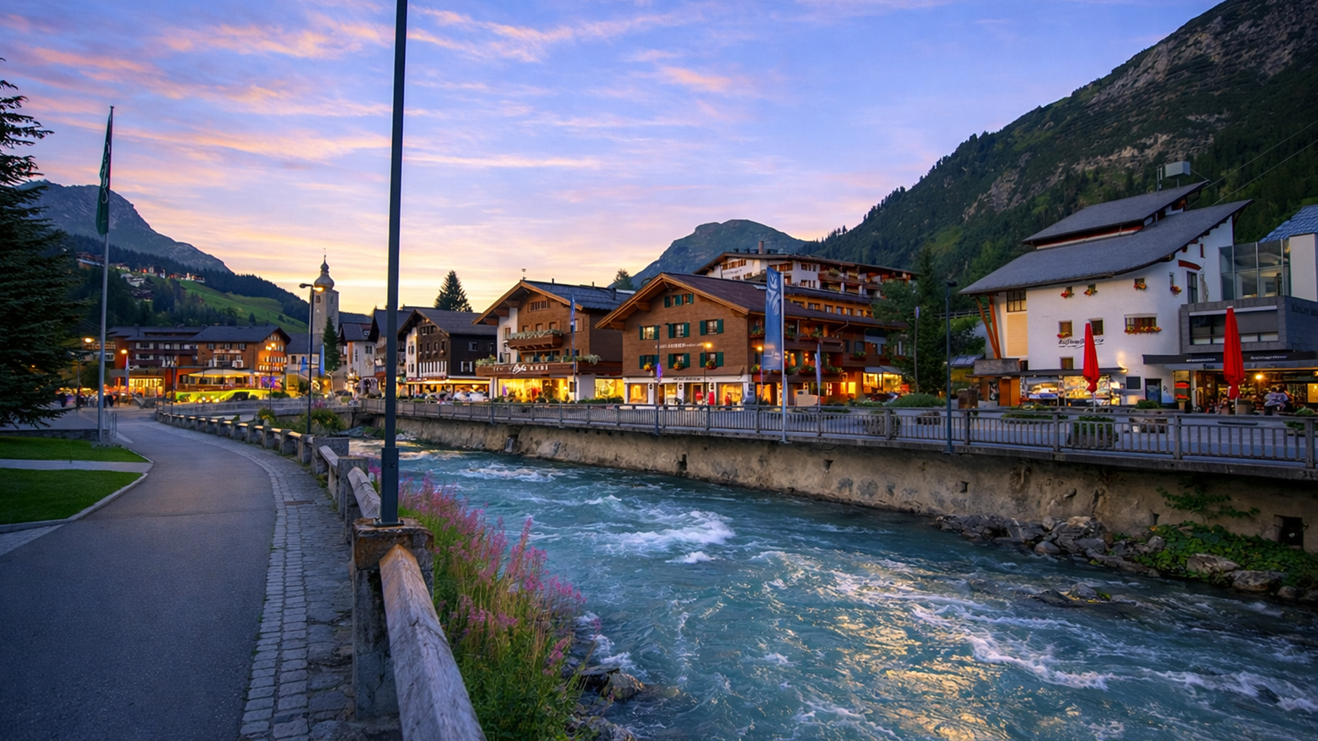 Abendspaziergang durch Lech: Luxus zwischen Alpenhotels (4K)