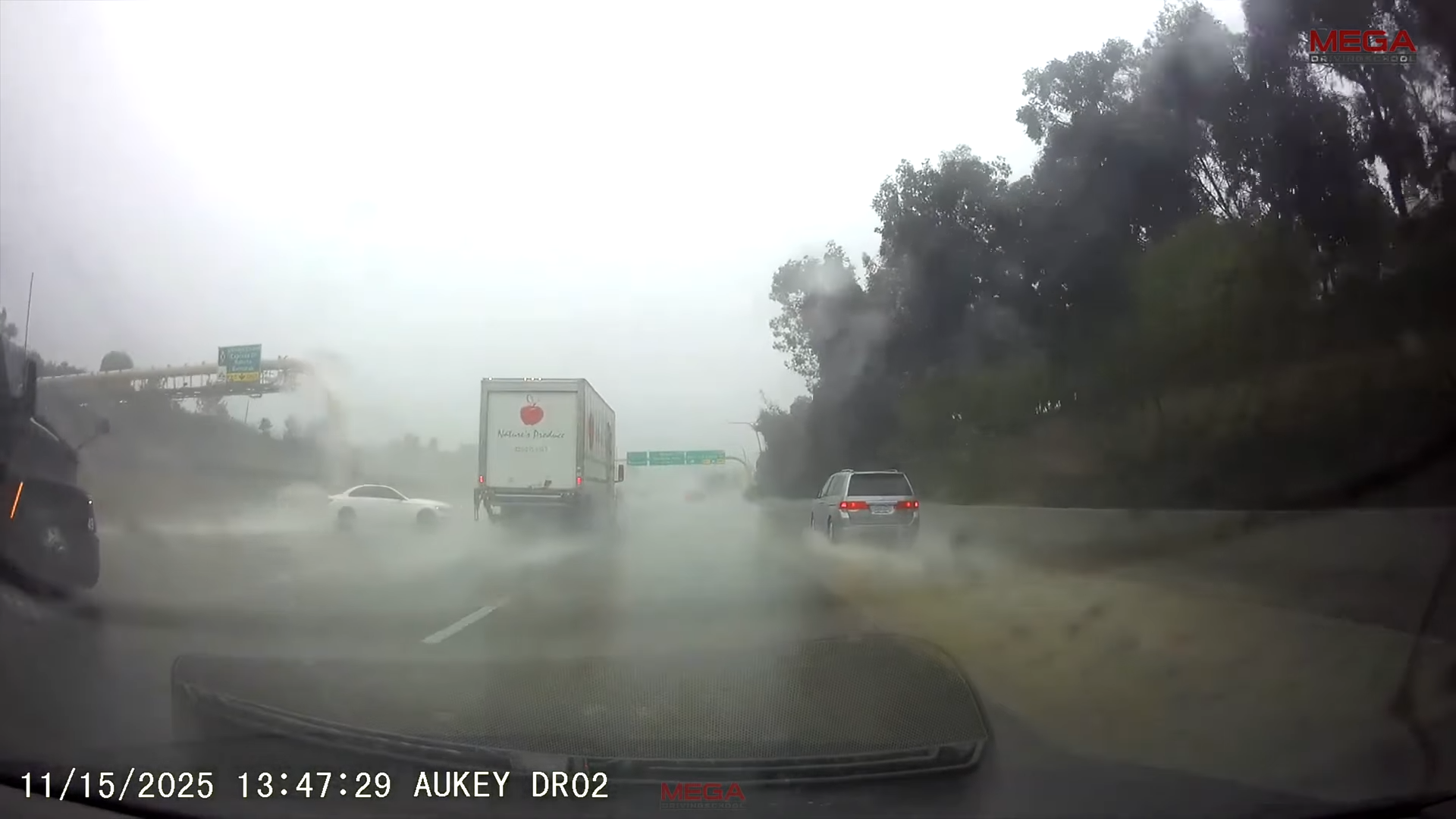 Car hits the barrier then slams into a truck