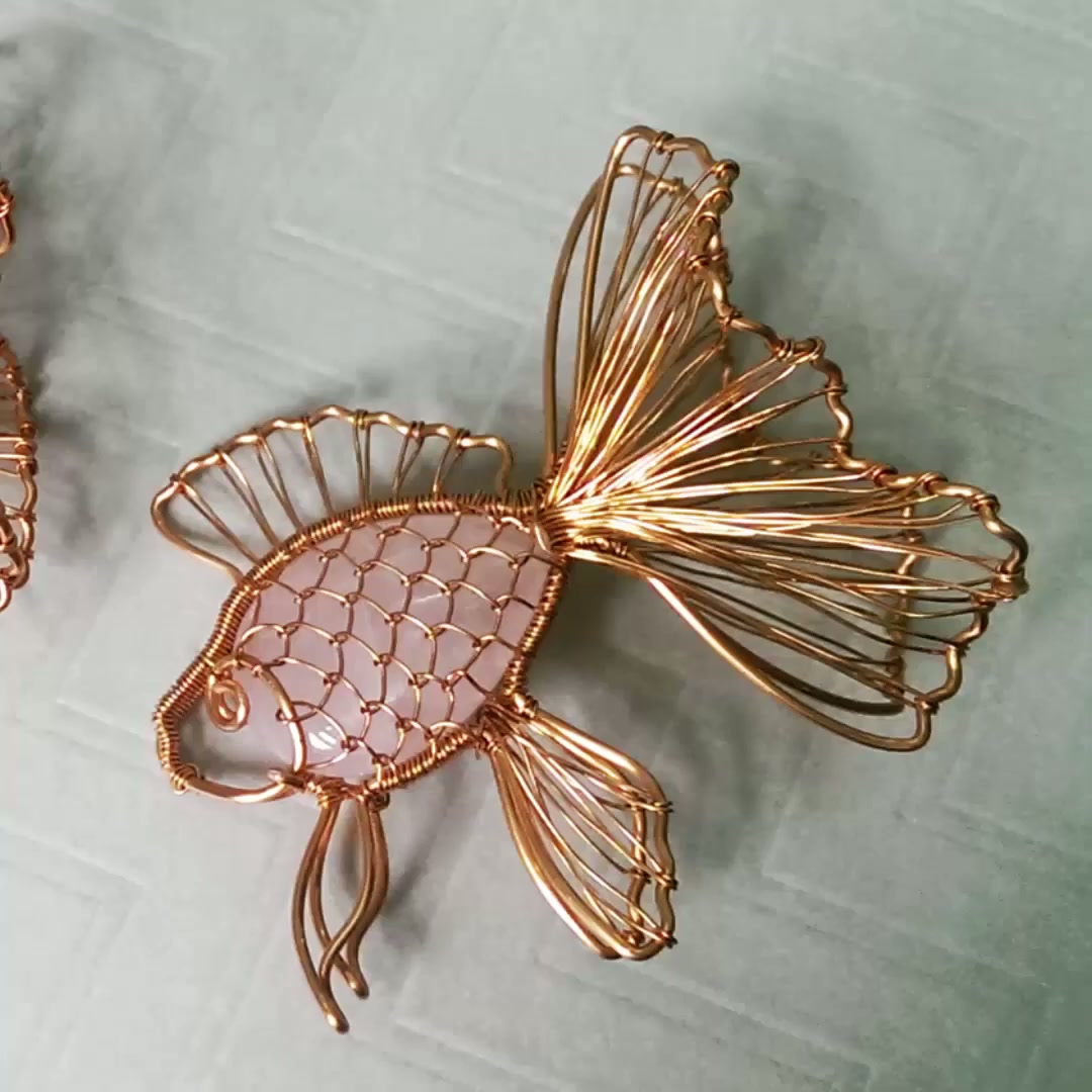 3D goldfish | pendant | big rose quartz | stone no hole @LanAnhHandmade ...