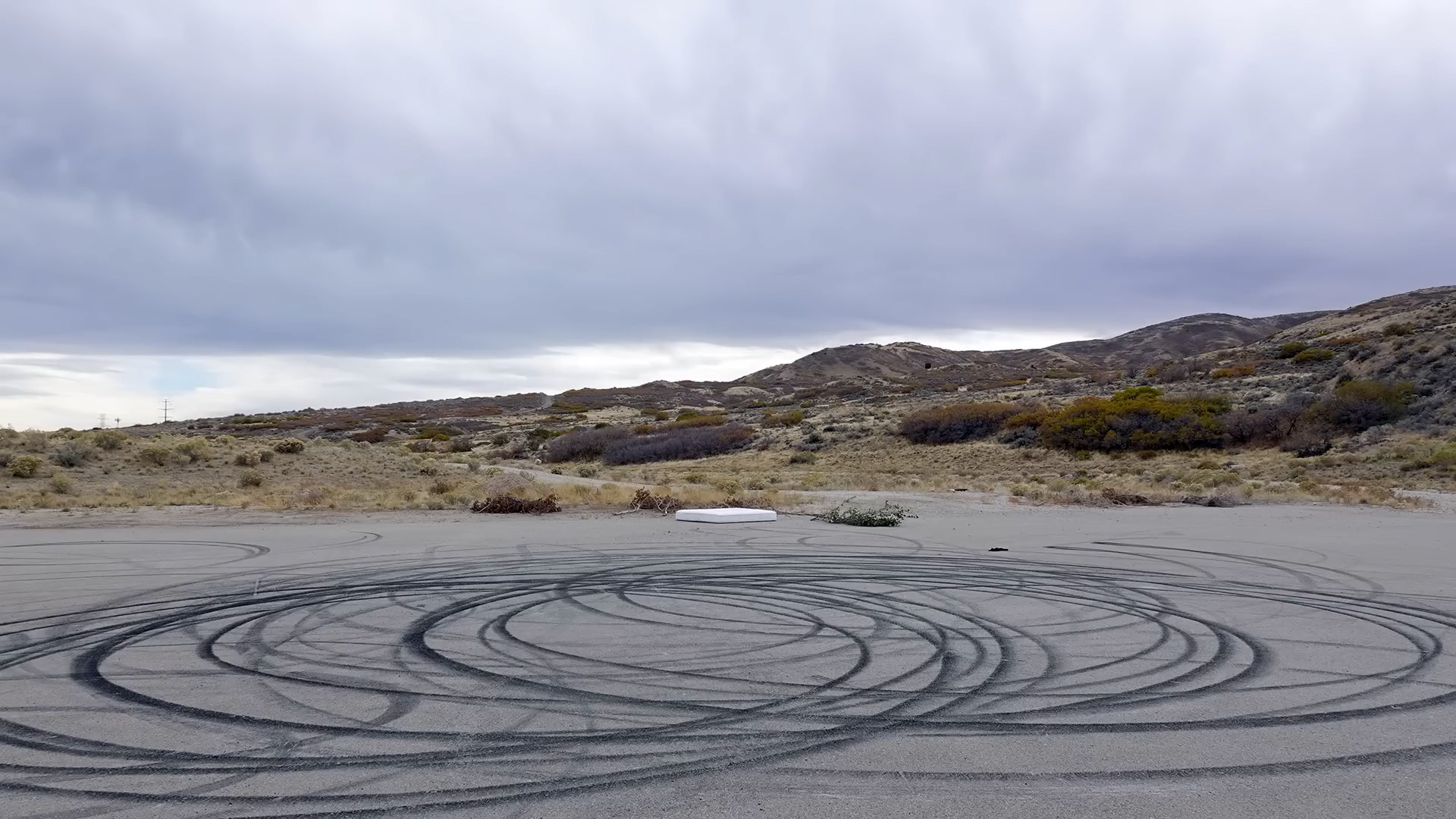 Spin marks on deserted asphalt