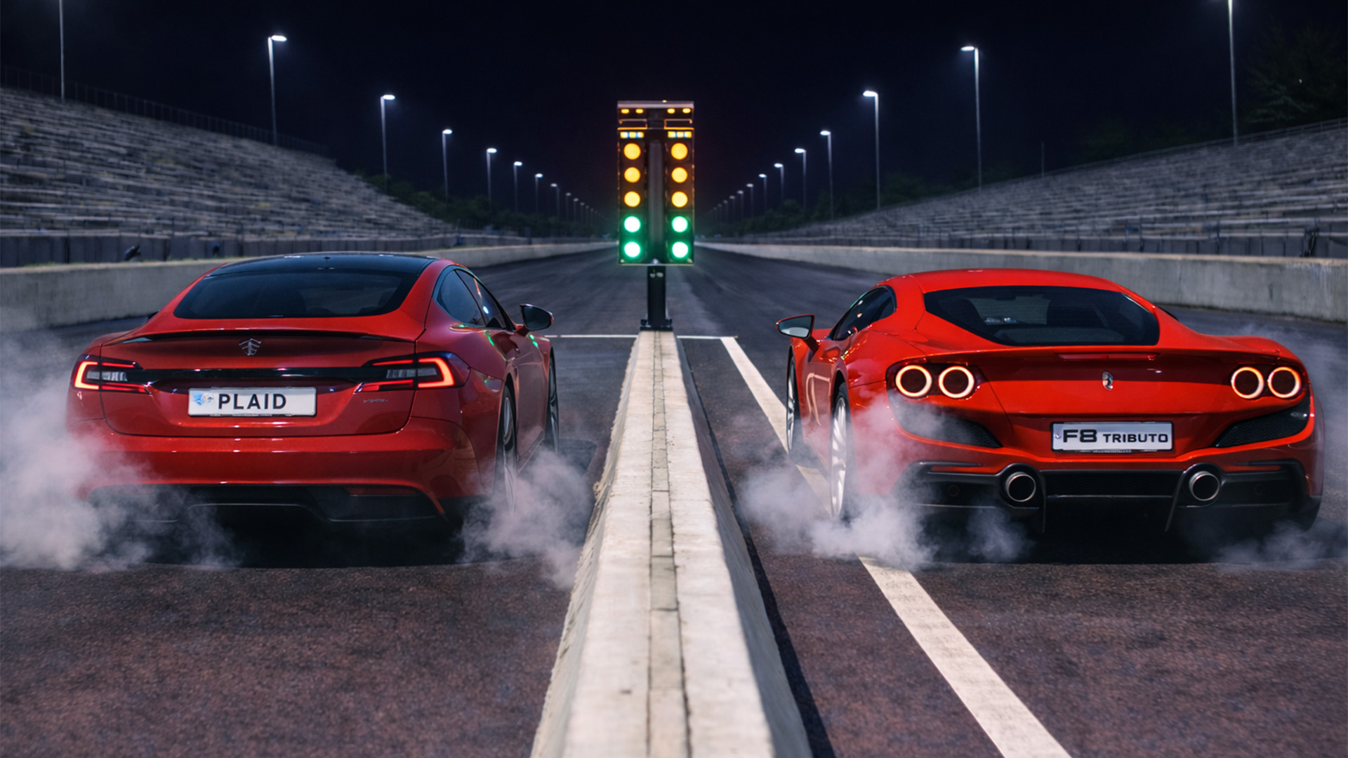 Ferrari F8 Tributo vs Tesla Model S Performance drag race