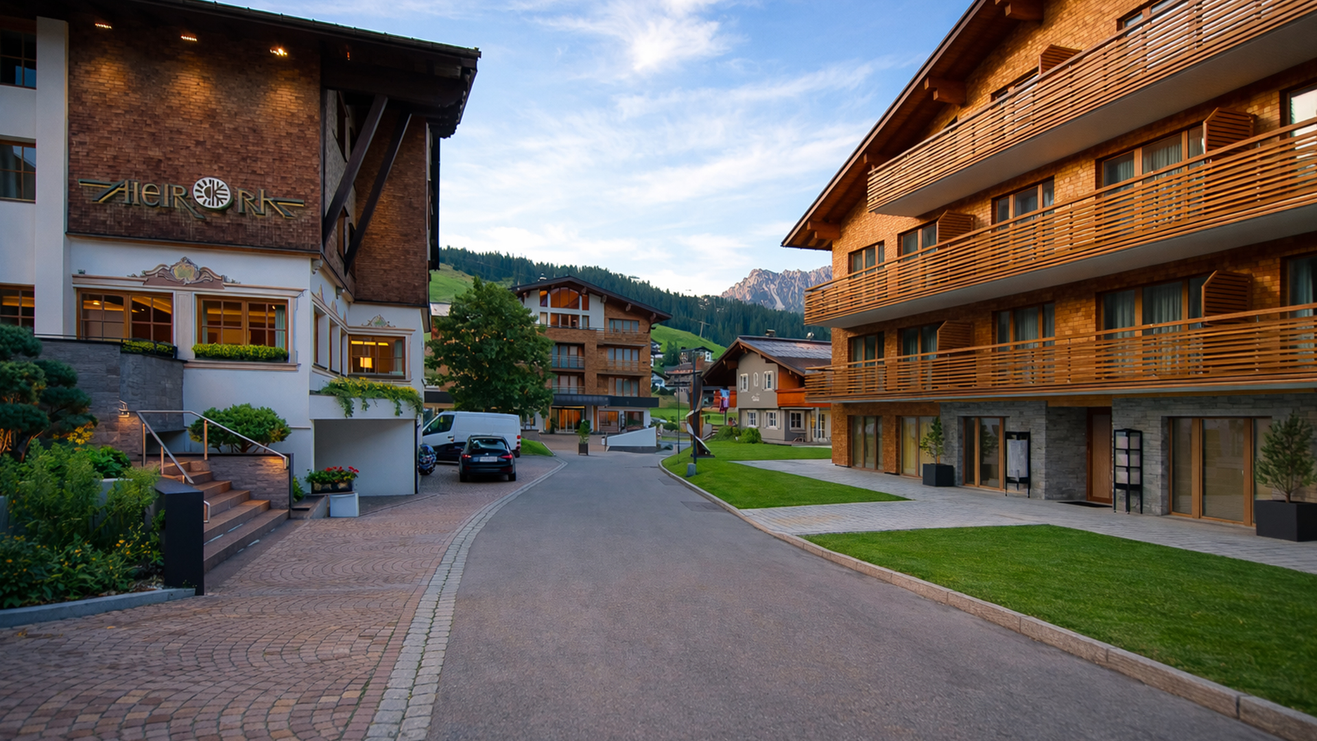 Lech Austria elegant evening walk through alpine village (4K)