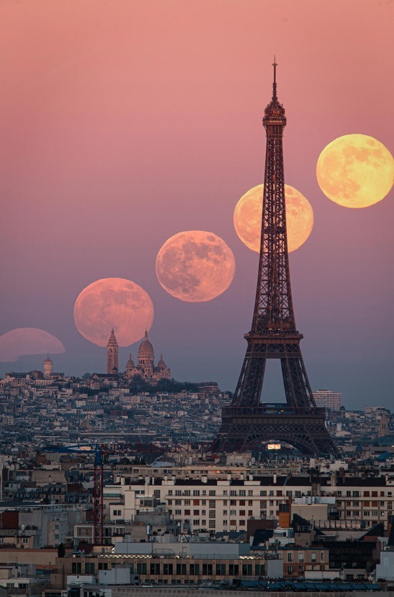 January's full wolf moon leaps past the Eiffel Tower in stunning photo ...