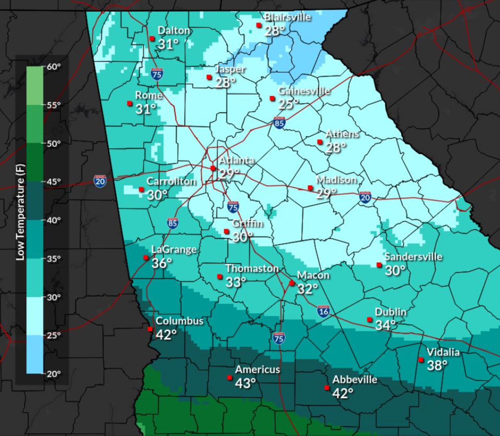 Ice storm update today. Saturday's GA local weather forecasts