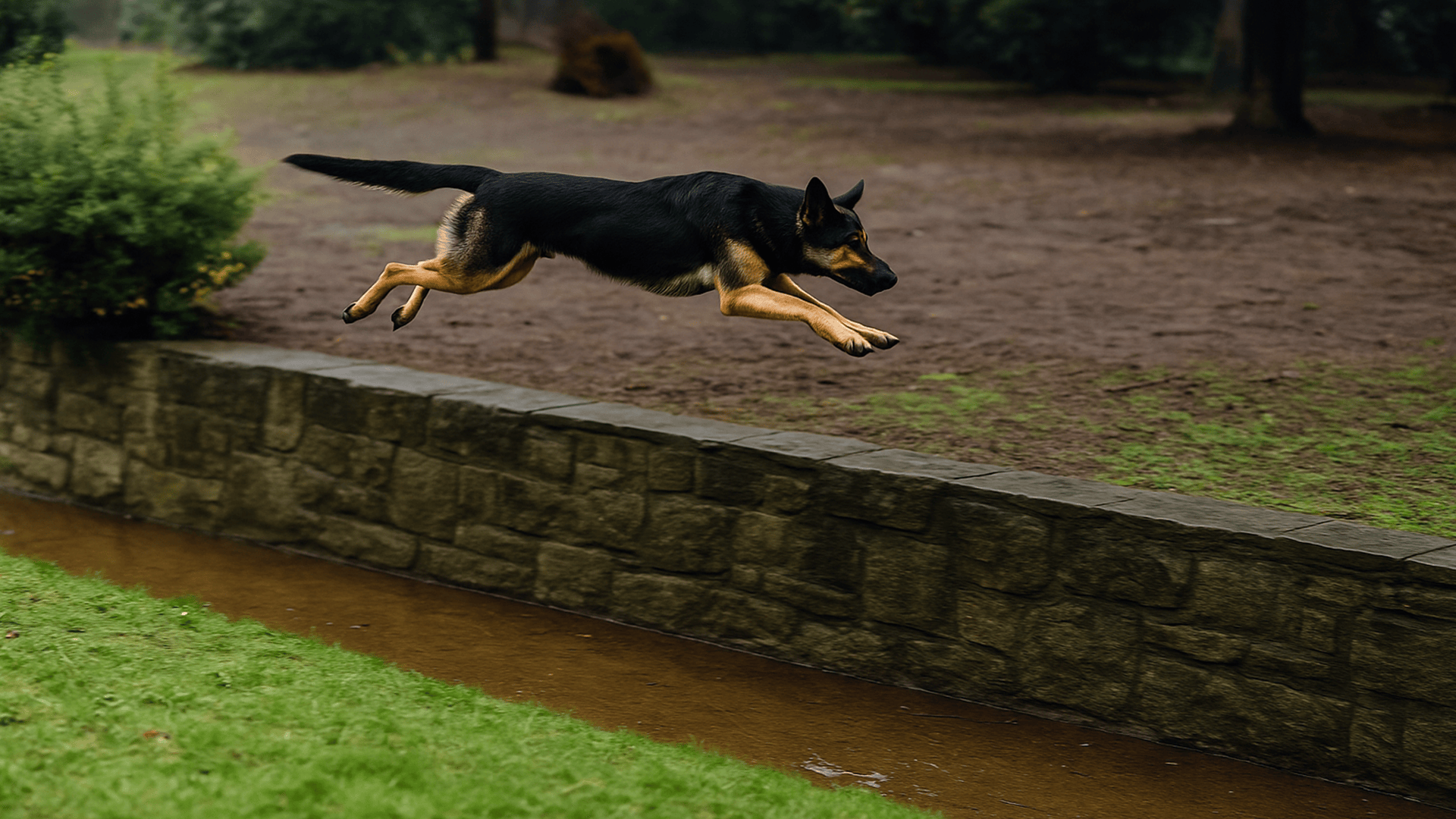 Dog jumps like physics took the day off