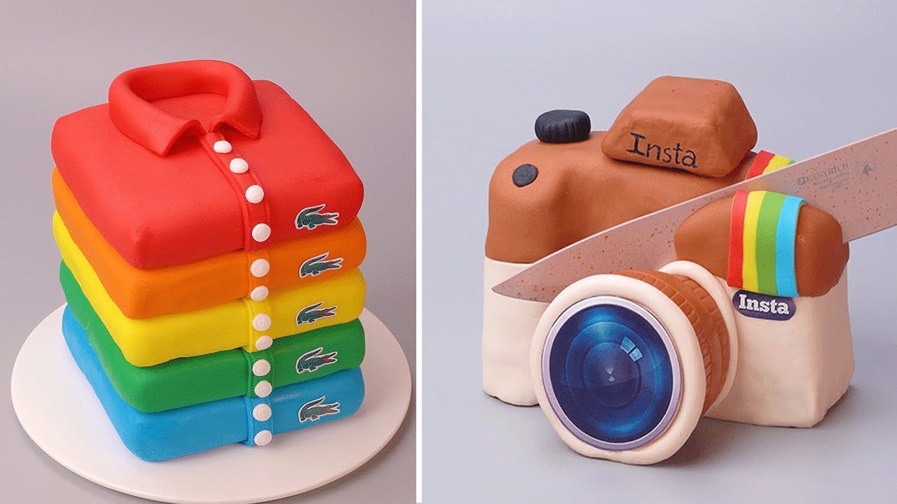 Colorful shirt cake and camera cake