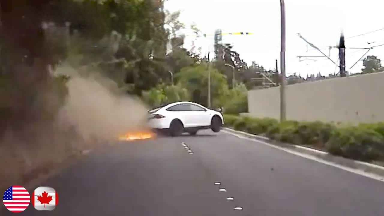 Seconds from disaster - Tesla spins into chaos