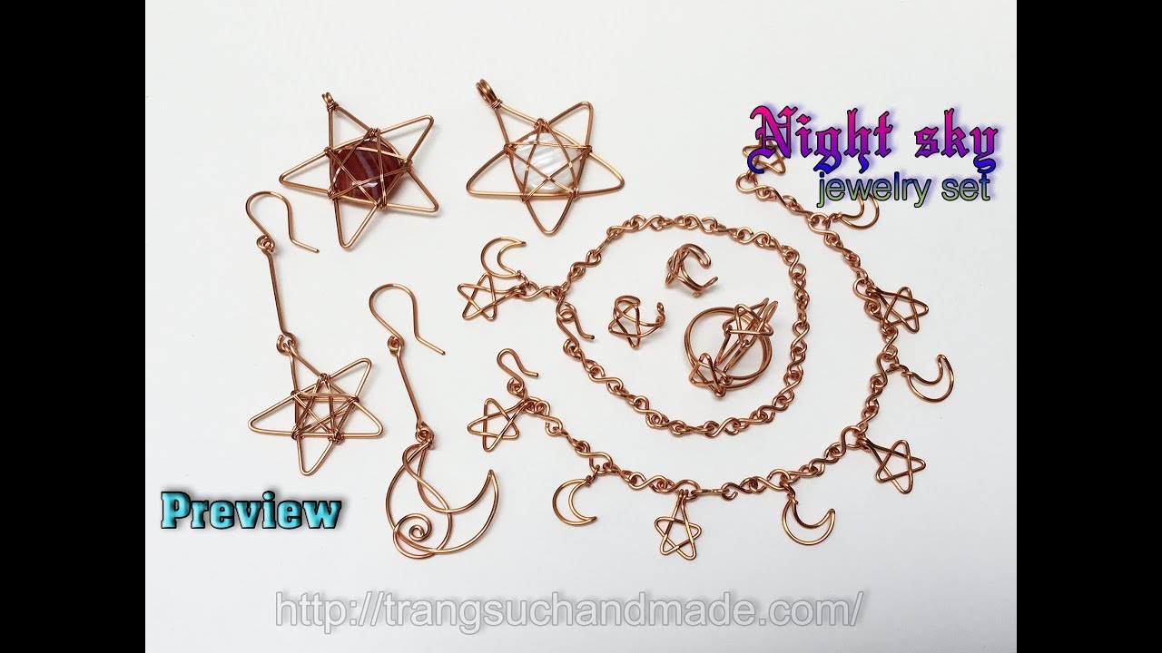 Preview "night sky" jewelry set with copper wire 406