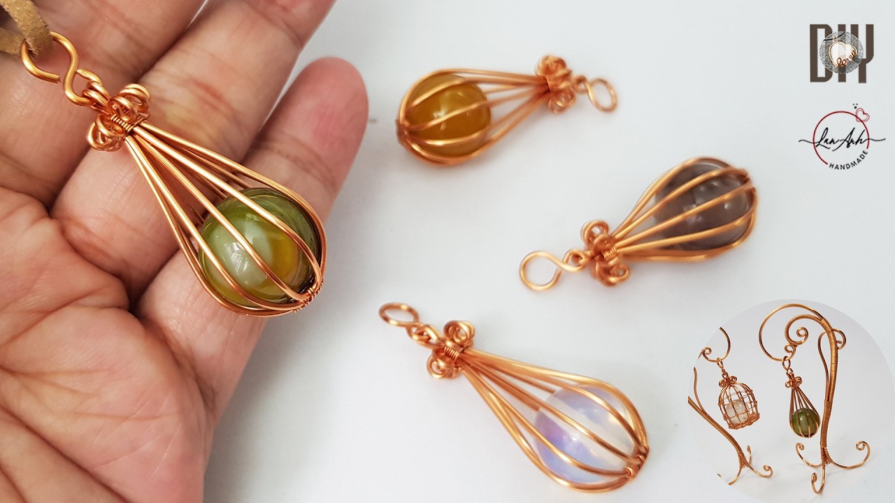 Wire wrapped stone without holes tutorial | Water drop cage pendant