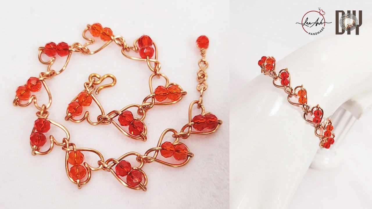 Wire jewelry making tutorials with beads | Easy heart bracelet | Love ...