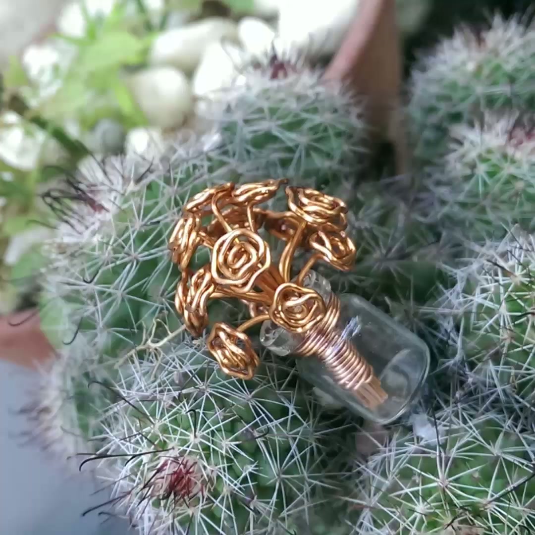 Flower vase pendant | mini glass jar | copper jewelry | no stone ...