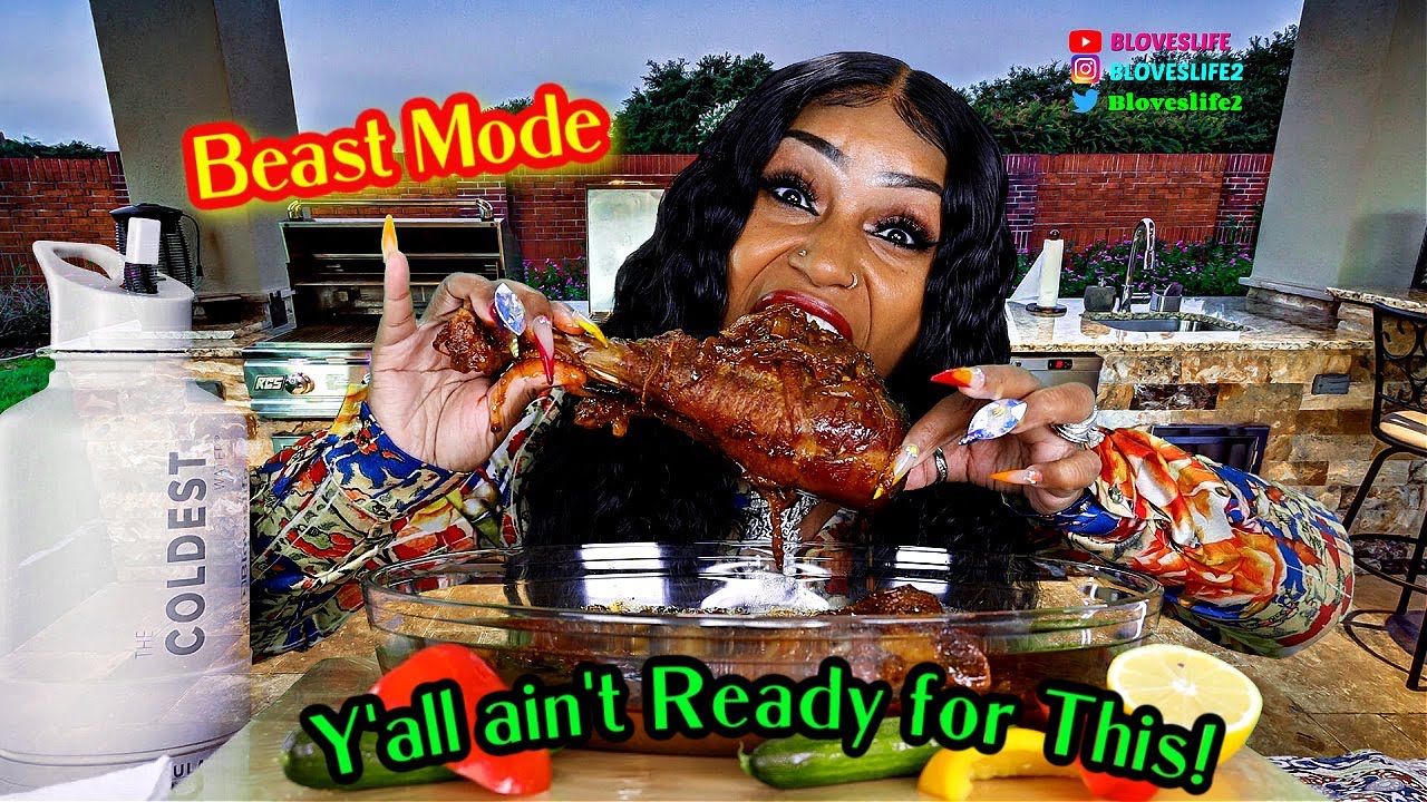 Smoked turkey legs mukbang feast
