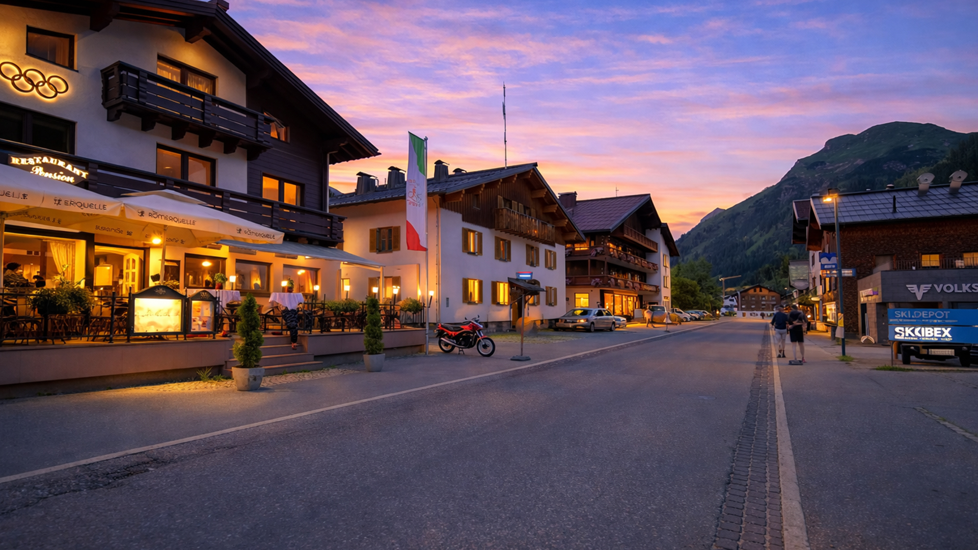 Lech Austria evening walk in prestigious alpine village (4K)