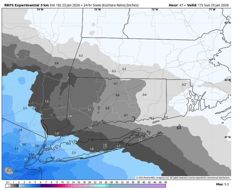 When will the heaviest snowfall in CT on Sunday? Here's the hour-by ...