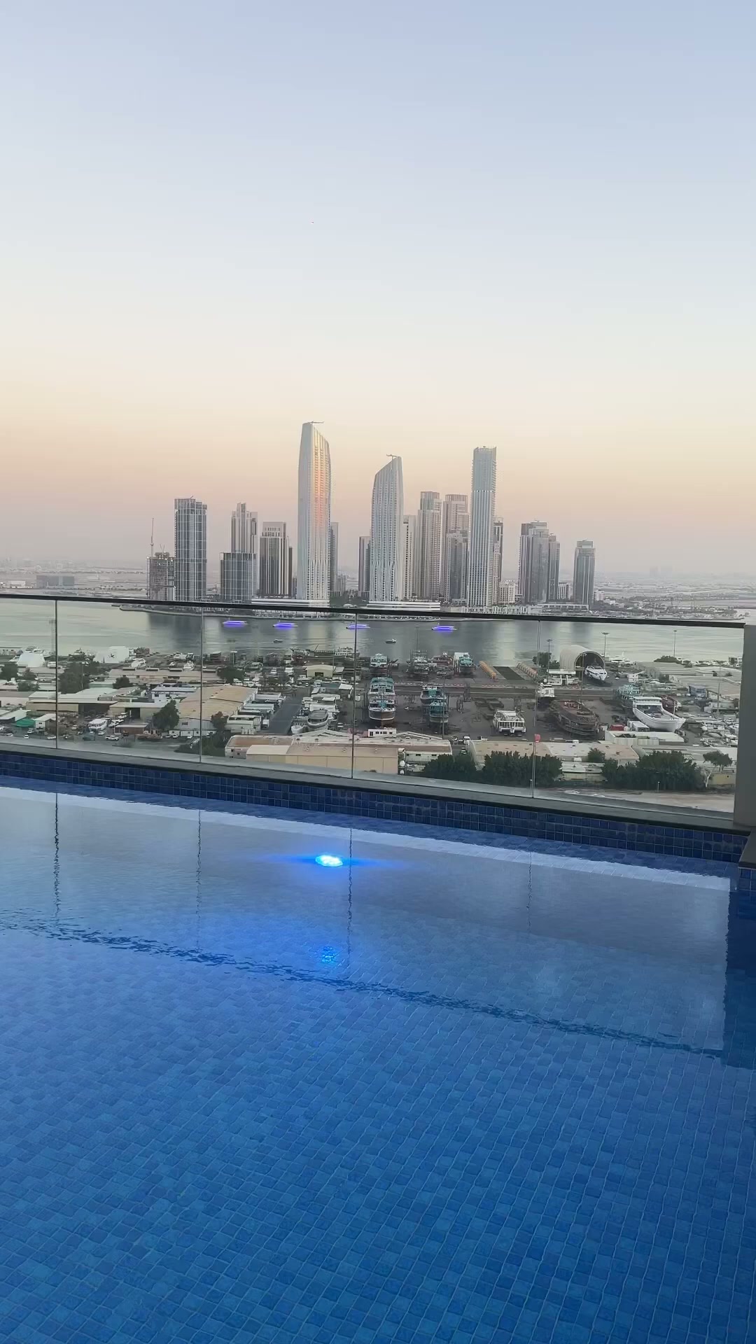 The gorgeous rooftop pool view from Element El Jaddaf in Dubai! #shorts