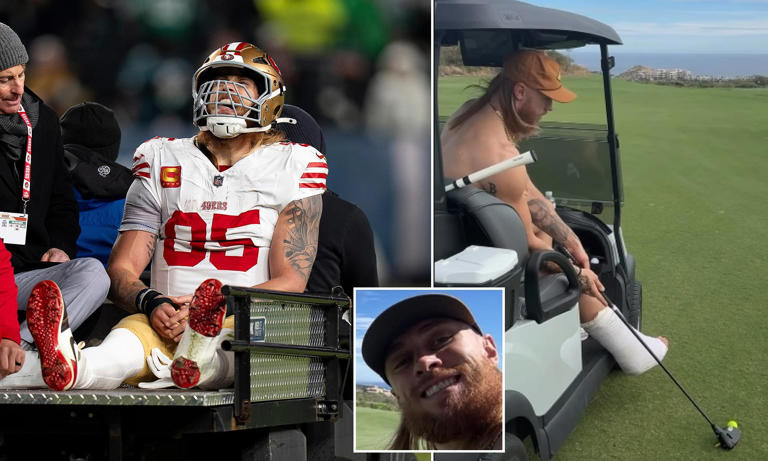George Kittle plays golf with 49ers teammates days after Achilles tear ...