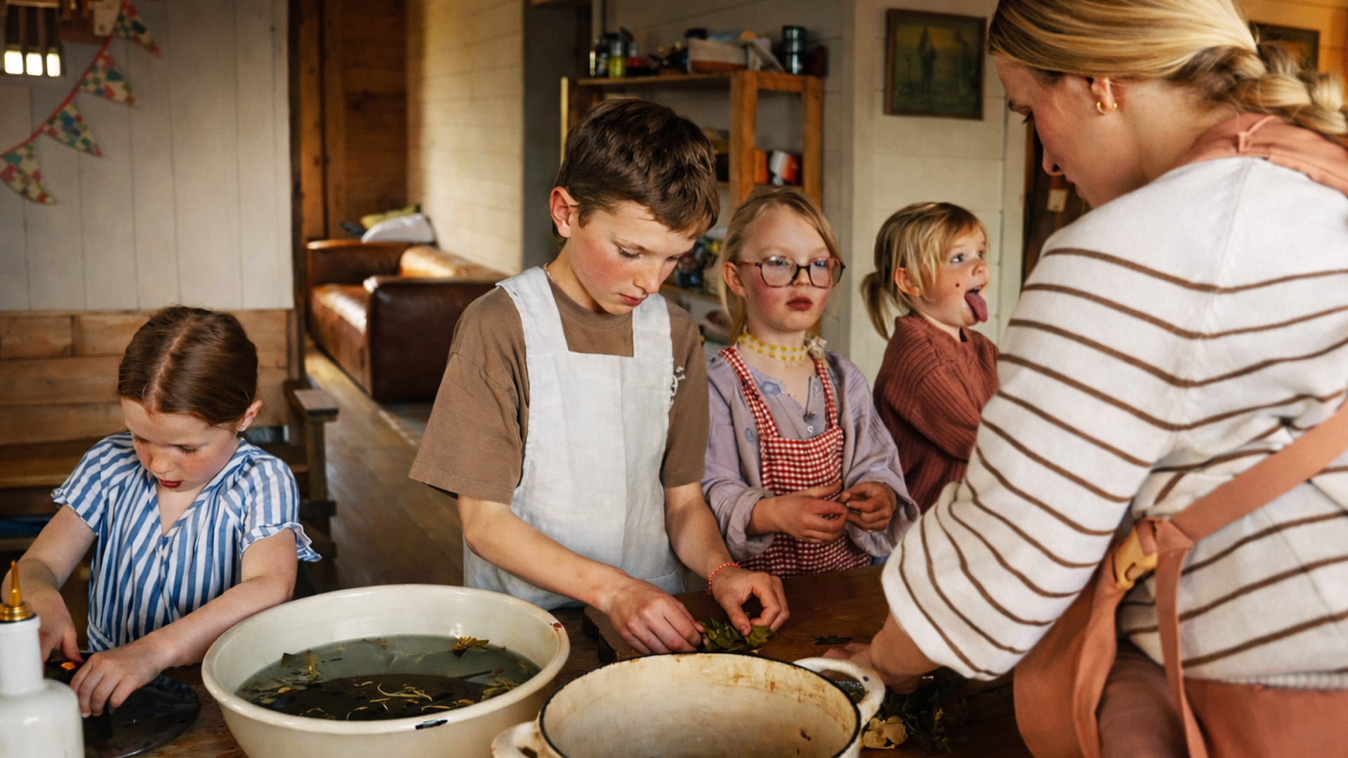 Cooking a simple farm lunch with the kids