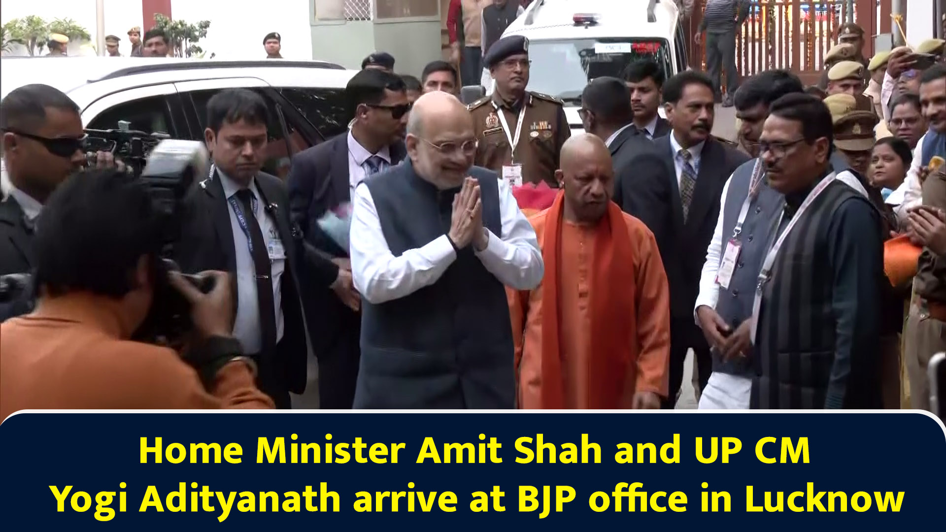 Home Minister Amit Shah and UP CM Yogi Adityanath arrive at BJP office ...