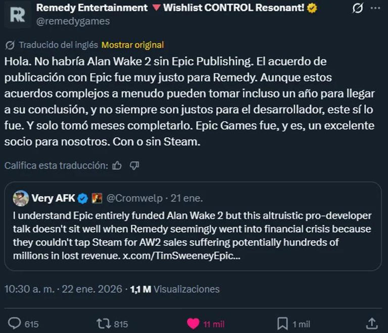 No habría Alan Wake 2 sin Epic: Remedy defiende la exclusividad con la ...
