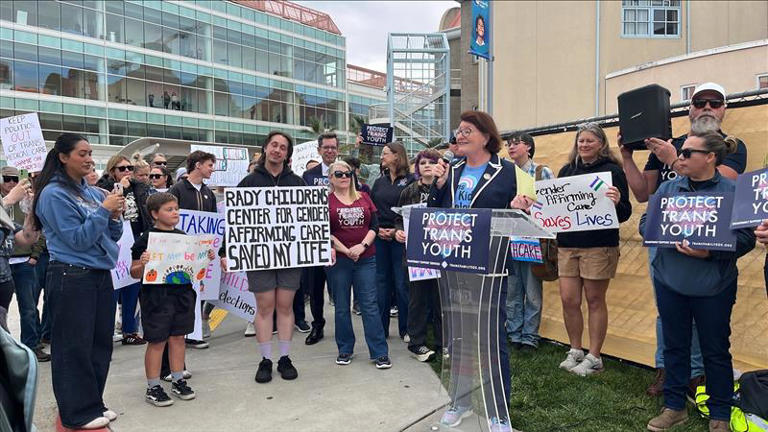 Protest held outside Rady Children’s Hospital in opposition to cut of ...