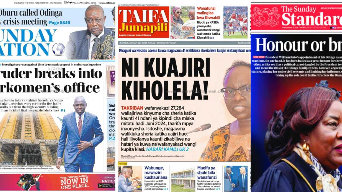 Kenyan newspapers, January 25: CCTV captures man breaking into CS ...