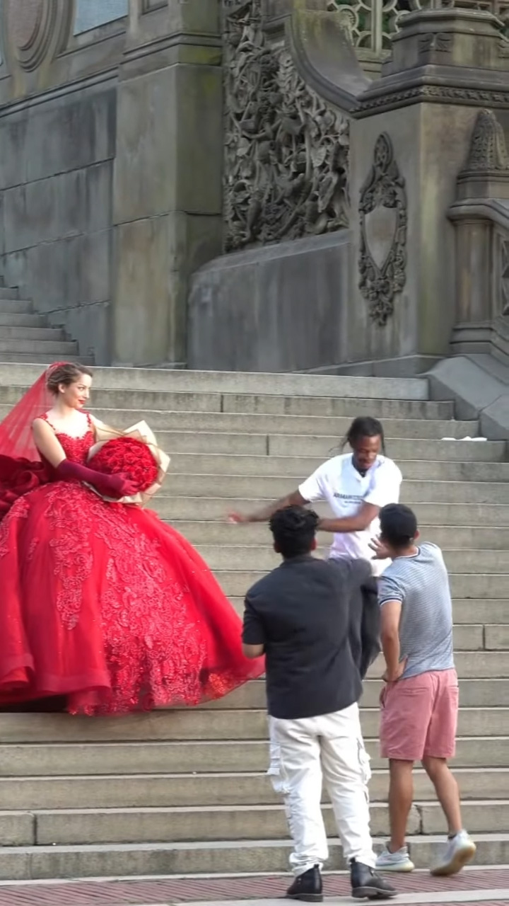 Giving Big Bouquet to Random Pre-Wedding Photo Session