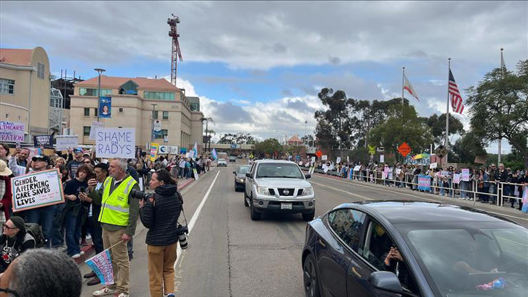 Protest held outside Rady Children’s Hospital in opposition to cut of ...