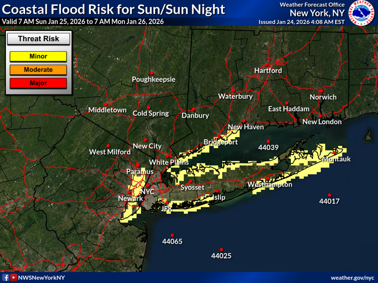 NWS warns of 'minor' coastal flooding for southern Westchester Jan. 25