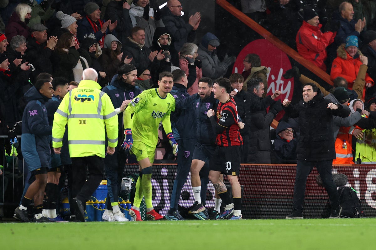 Bournemouth beat Liverpool with last kick of game as Slot’s woes grow