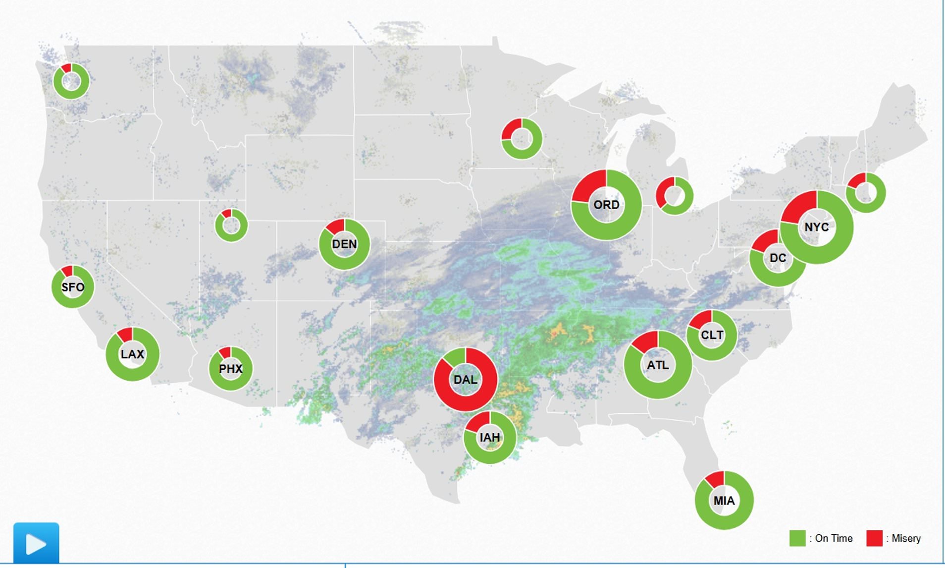 Misery map shows the hell faced by flyers as 'apocalyptic' ice storm ...