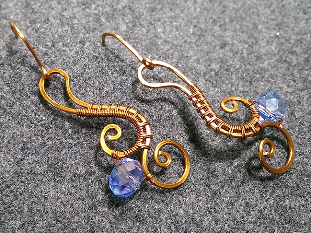 Flower earring with crystals - How to make wire jewelry 207