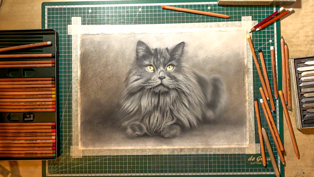 Draw a realistic cat with soft pastels fast and easy step by step