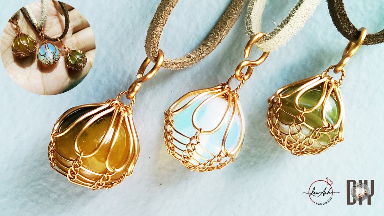 Wire wrapped large spherical stones without holes | Lantern pendant
