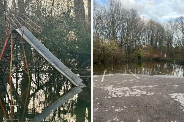 In pictures: flooded pub's car park and playground covered in water