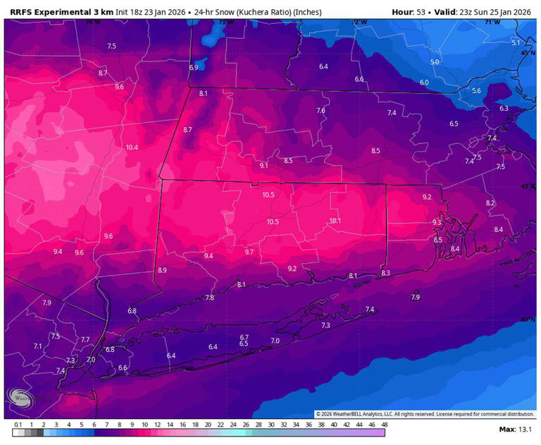 When will the heaviest snowfall in CT on Sunday? Here's the hour-by ...