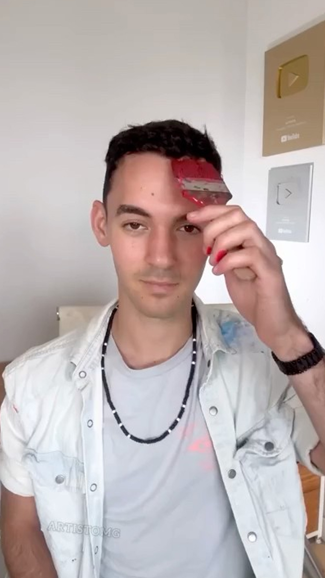 Stained art with red painting