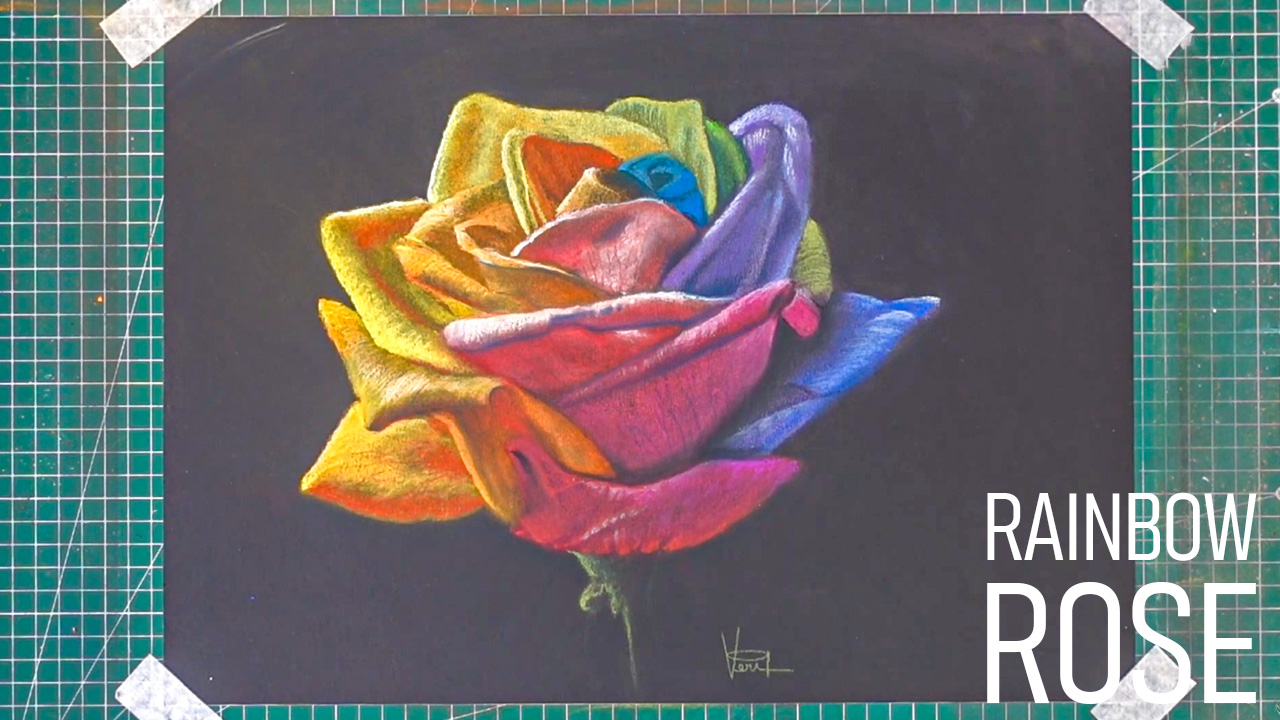 Pastel rainbow rose artwork: Calm drawing process with smooth shading