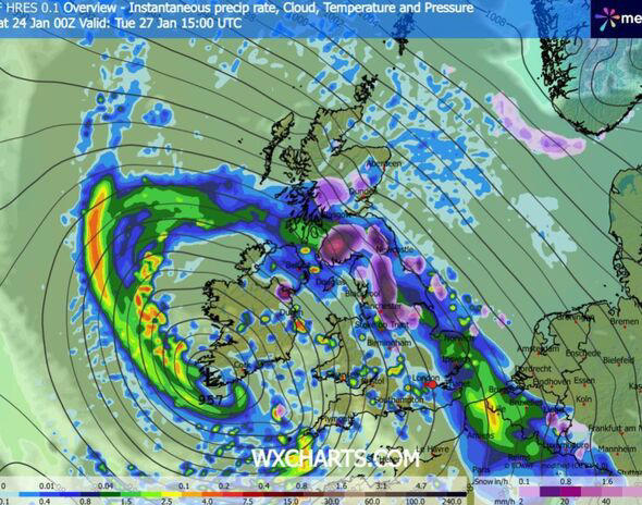 UK set to be battered by 40 hour blizzard next week as weather map ...