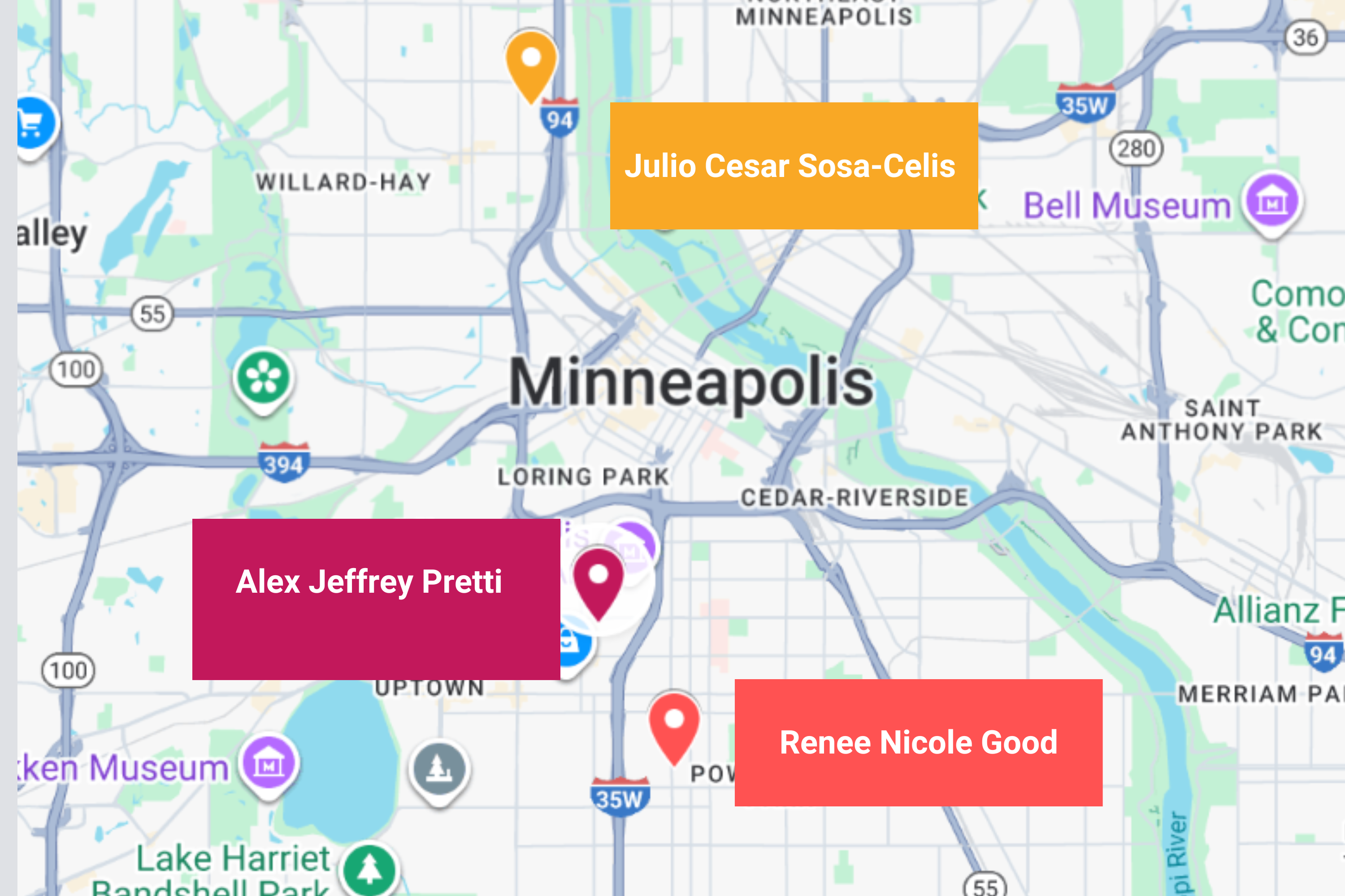 Map shows federal law enforcement shootings in Minneapolis this month