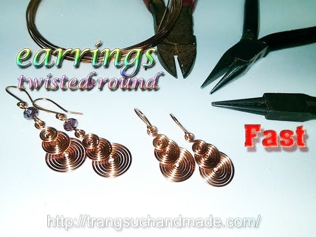 Copper wire earrings twisted round like coins - Fast version 309