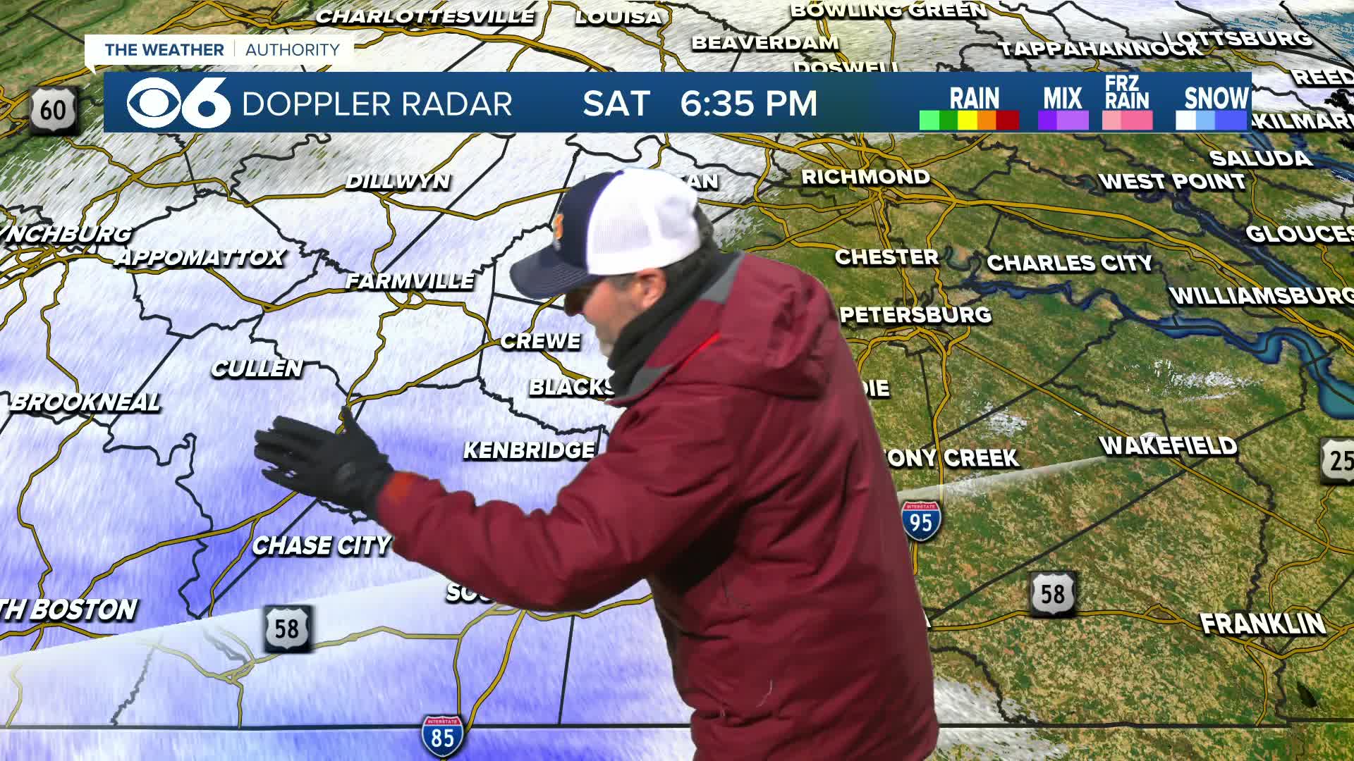 Flurries tracking through central Virginia before winter storm