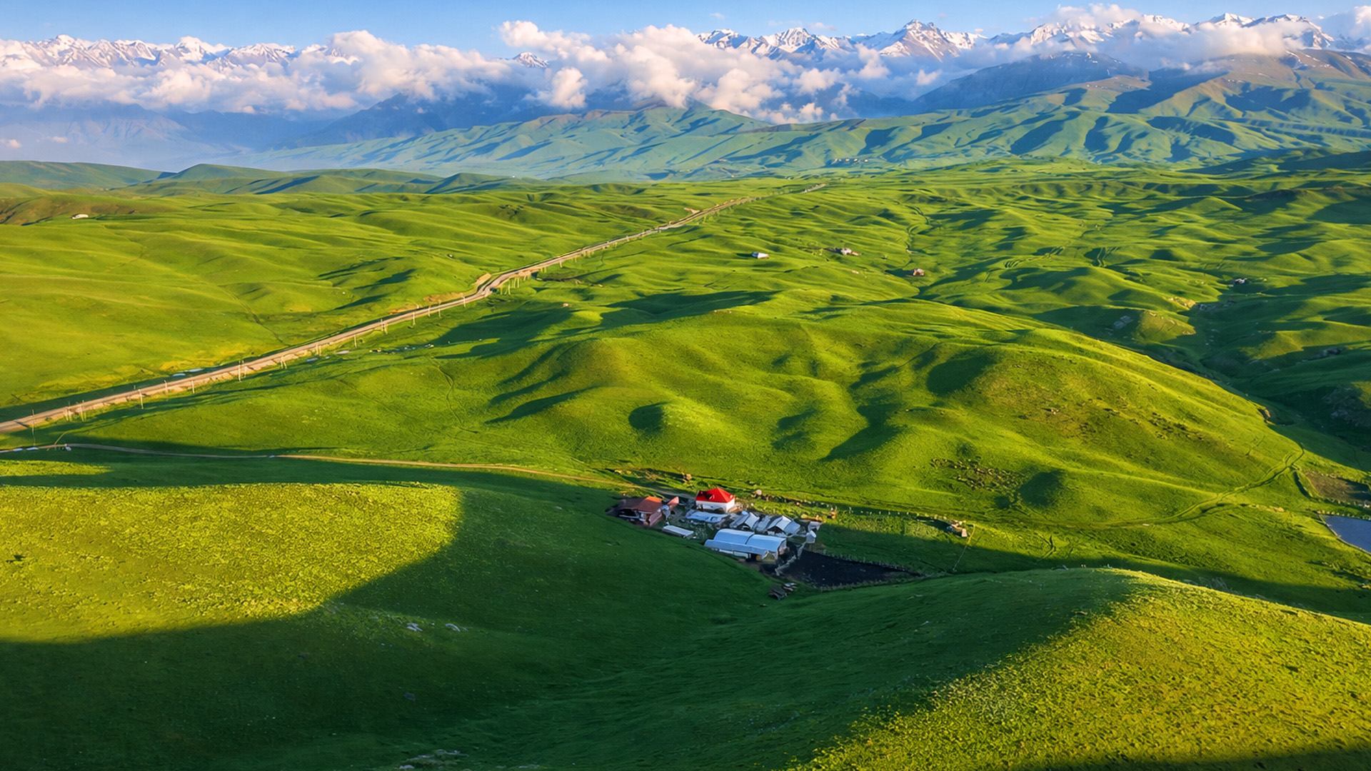 Peaceful roads through green hills