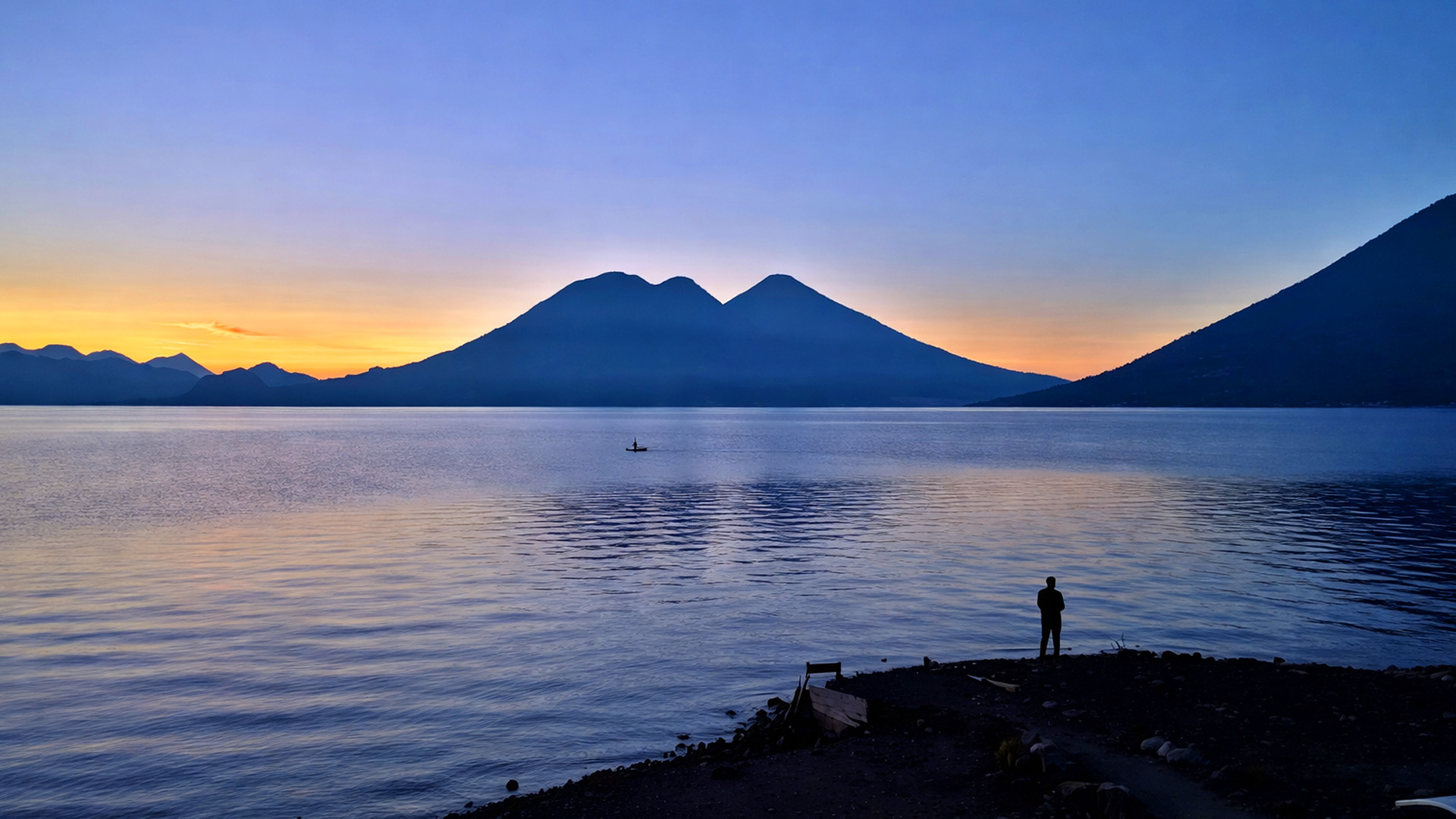 Lake Atitlán surrounded by volcanoes
