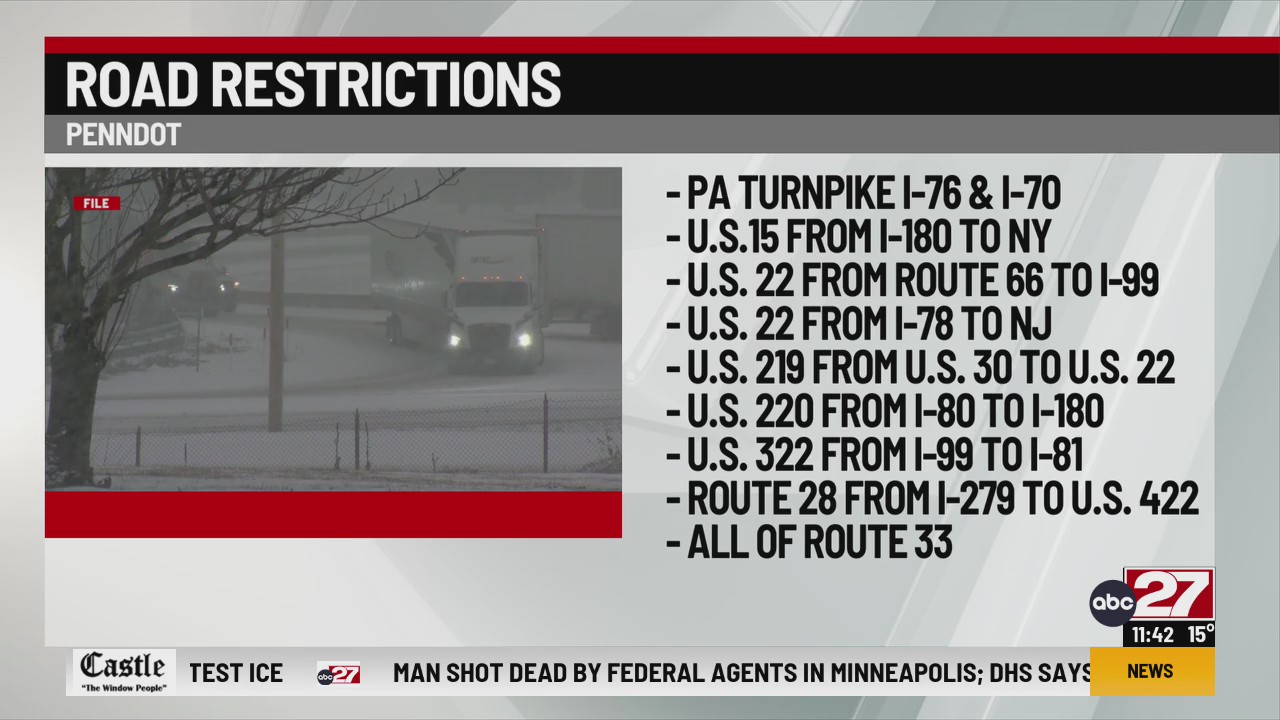 Travel, speed restrictions take effect on Pennsylvania highways at midnight