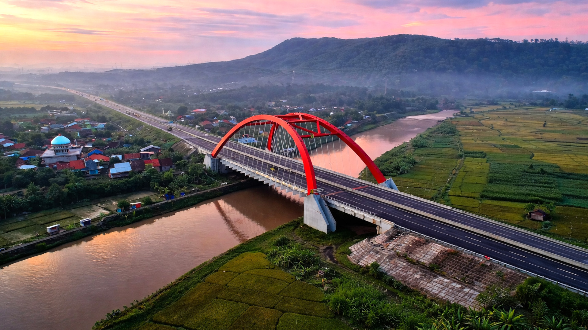 Aerial view of Kalikuto Bridge at sunrise