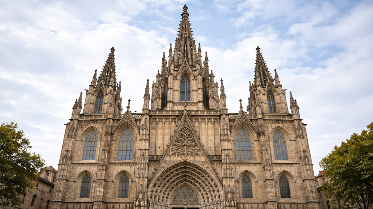 Walking to the Gothic Cathedral in Barcelona